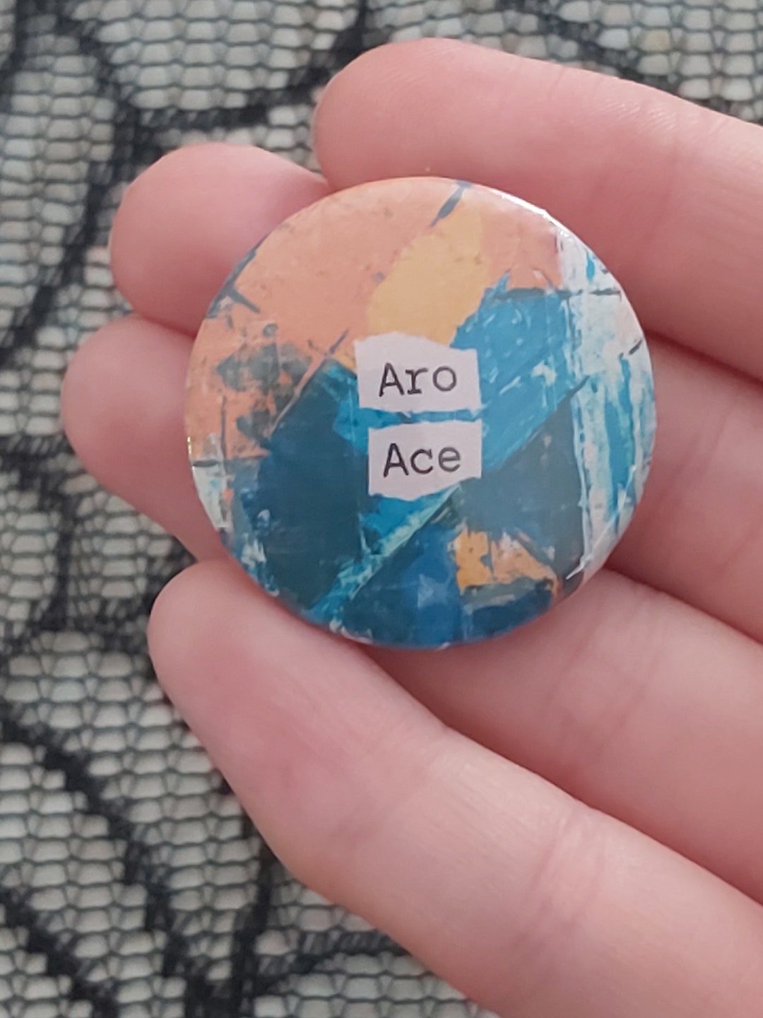 Aro Ace LGBTQIA Abstract Blue and Orange Paint Collage Design 25mm ...