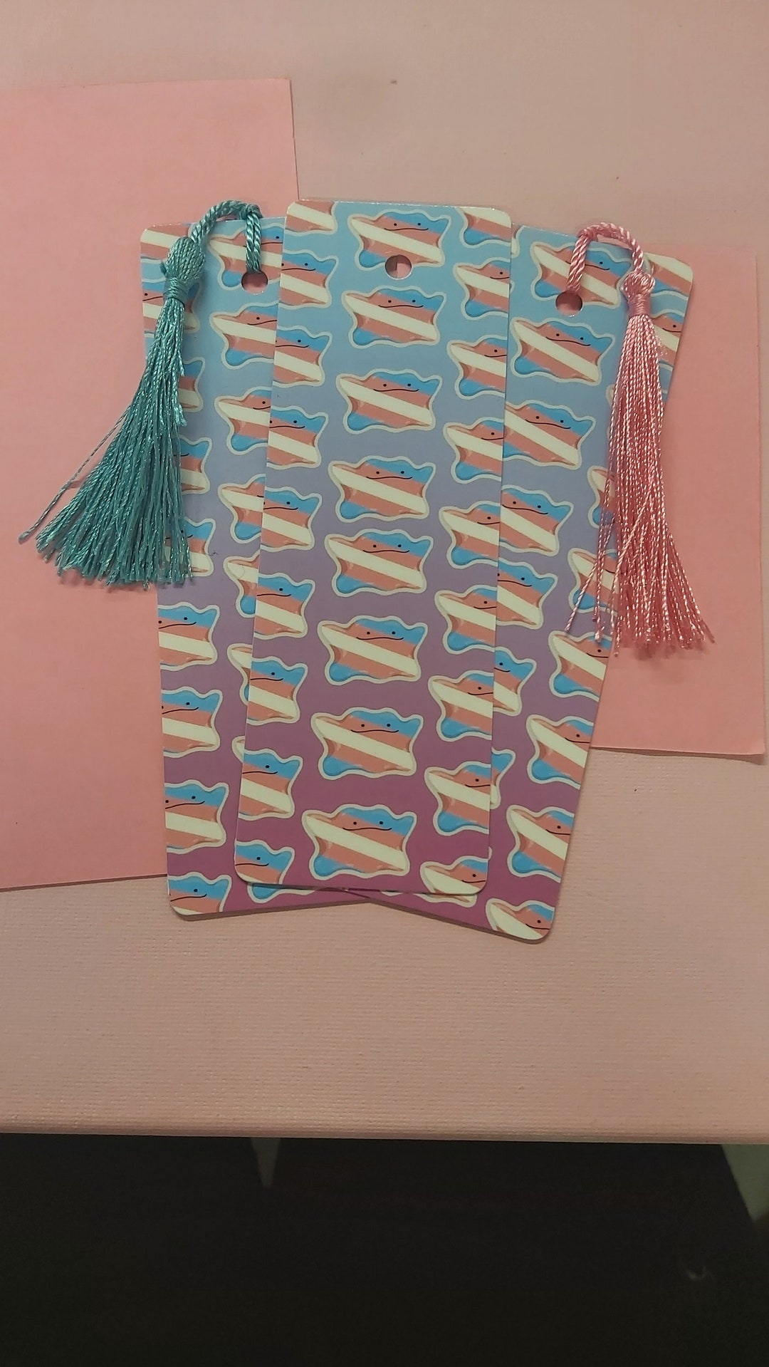 Trans Ditto Pokemon Repeat Pattern on A Pink to Blue Gradient Bookmark ...