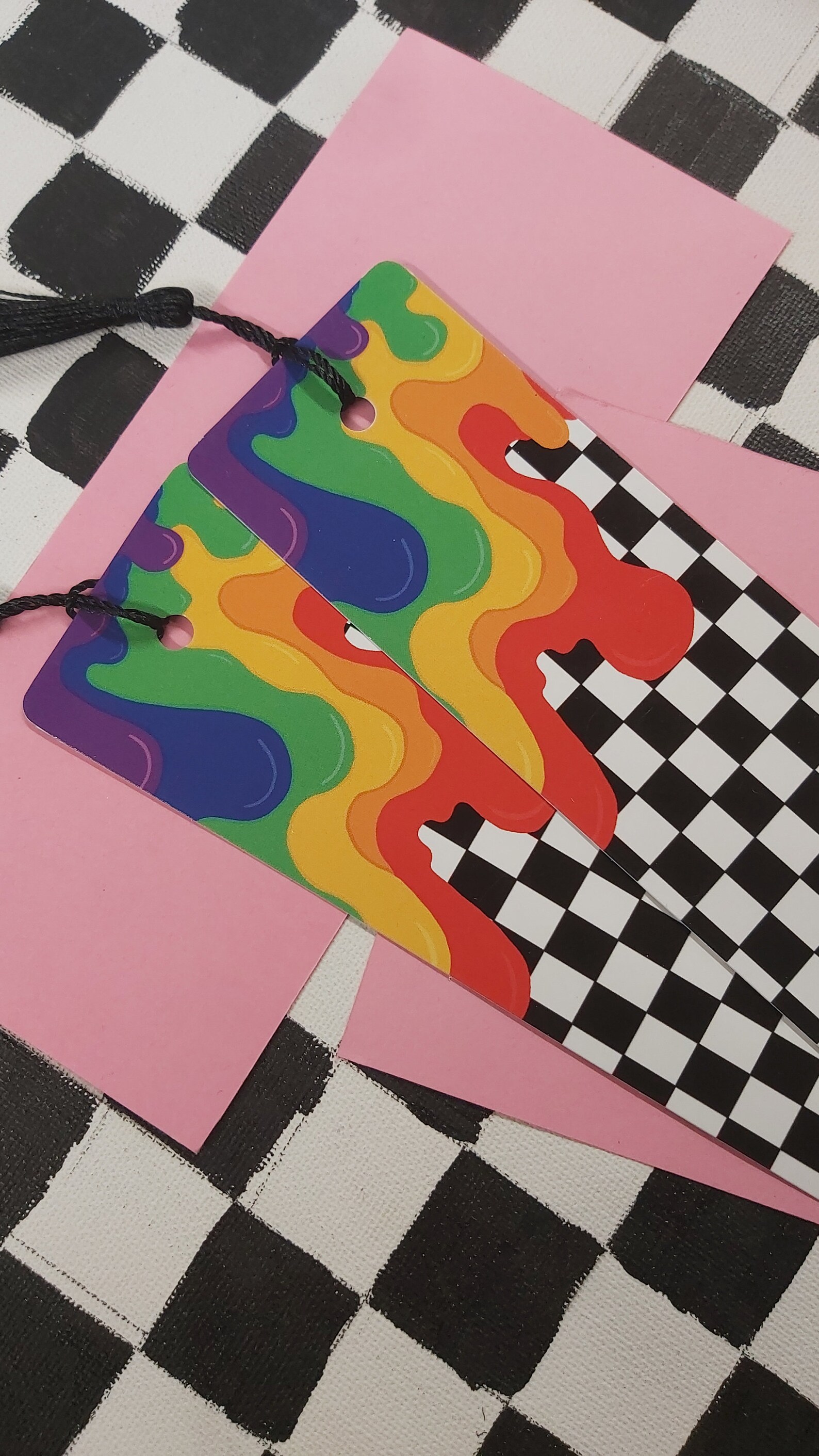 Black and White Checkerboard Pattern With a Rainbow Paint Drip - Etsy