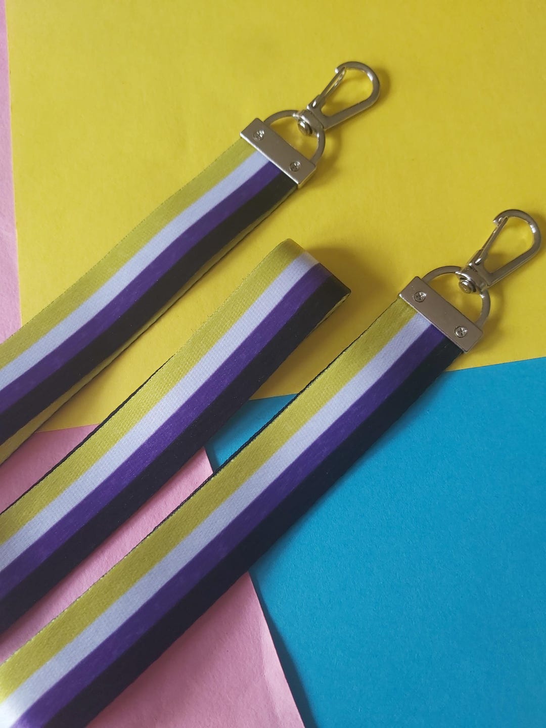 Non Binary Pride Flag Lanyard: Cotton Keychain With Silver Clasp - Etsy