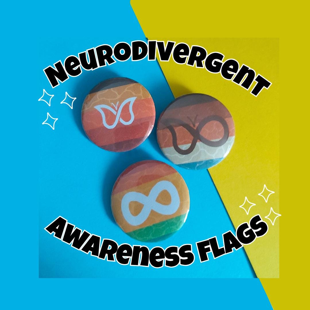 Neurodivergent Pride Button Badge: ADHD, Autism, Audhd Flag - Etsy