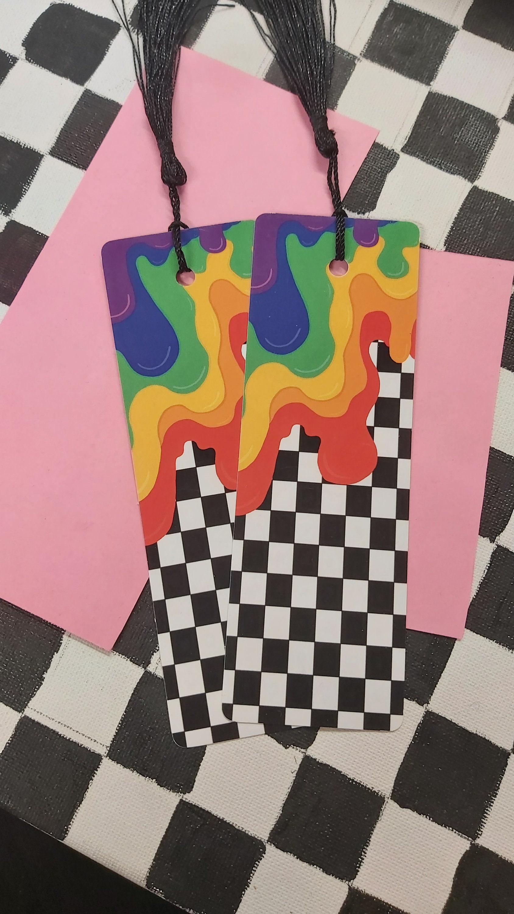 Black and White Checkerboard Pattern With a Rainbow Paint Drip - Etsy