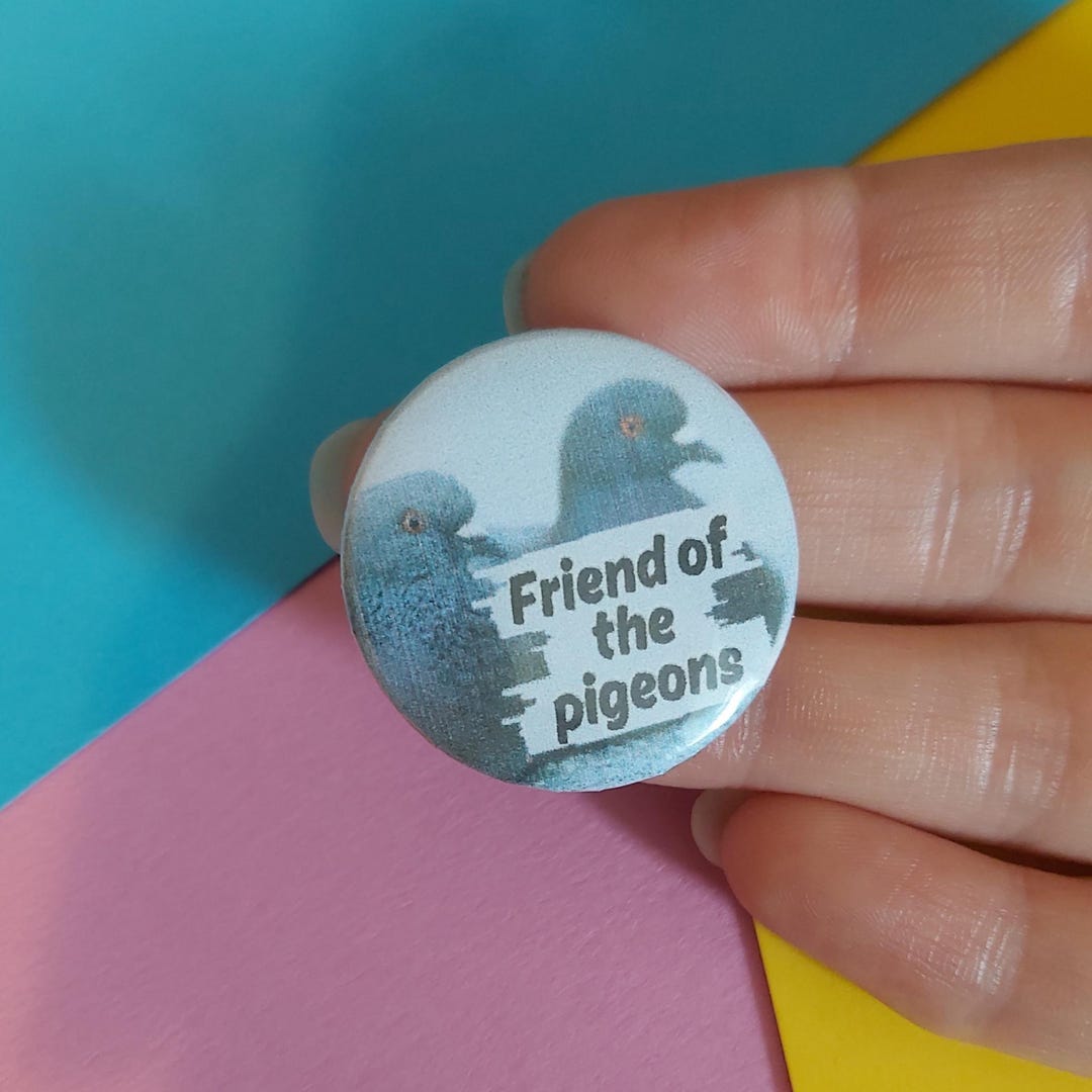 Friends of the Pigeons Button Badge, Funny Bird Photo Collage (32mm ...