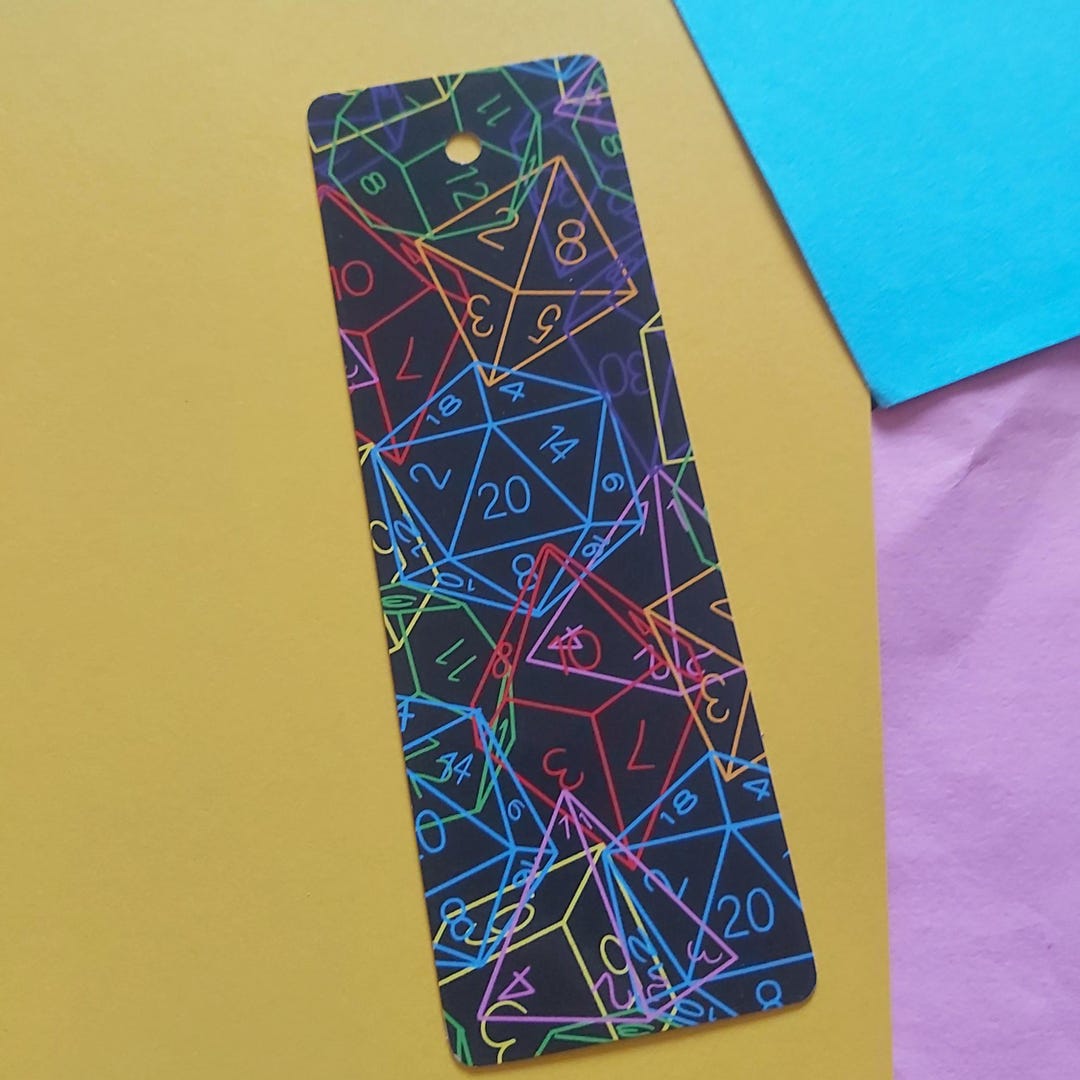 Rainbow Dice D20 Line Art Illustration Pattern Bookmark Dungeons and ...