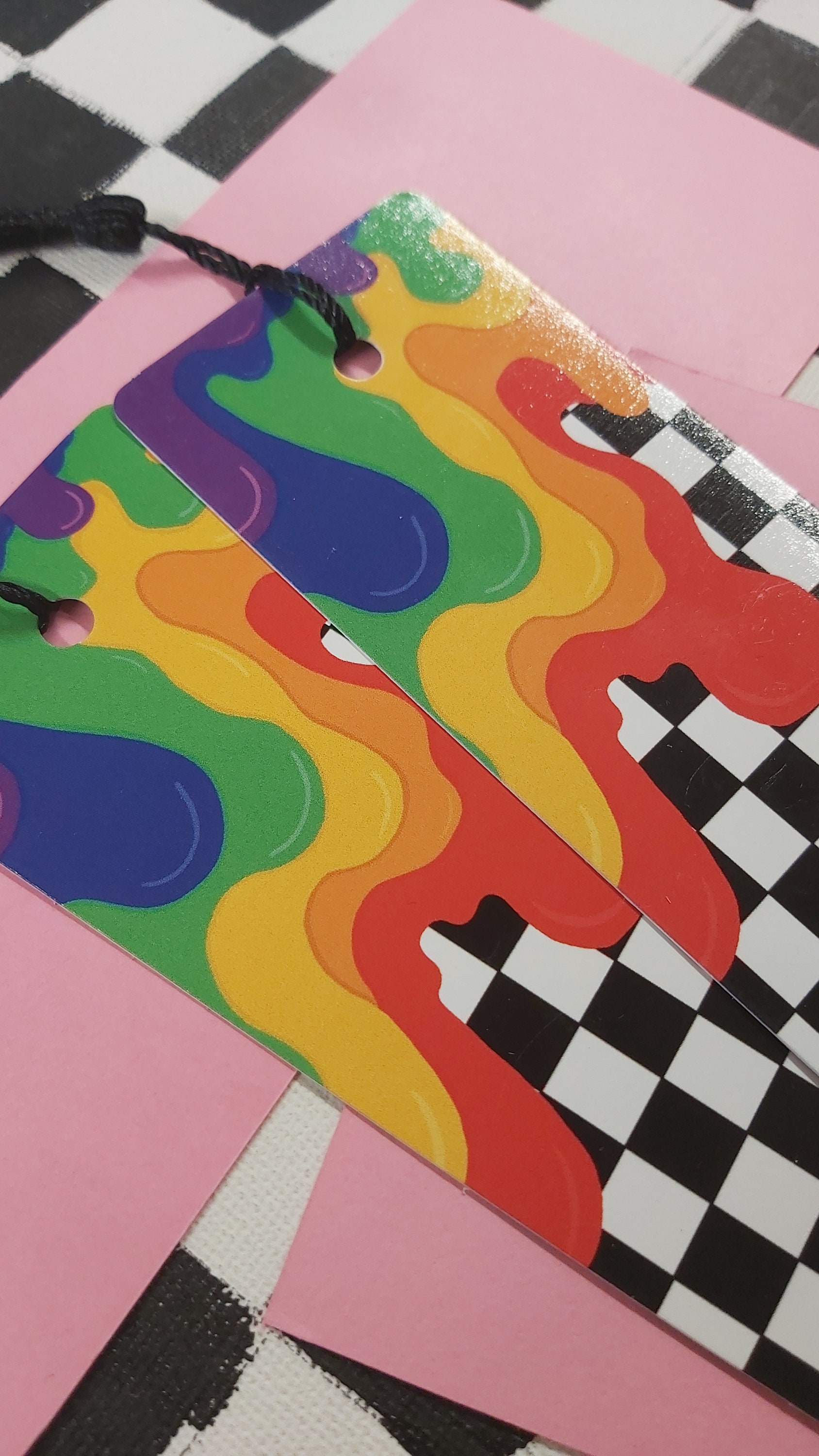 Black and White Checkerboard Pattern With a Rainbow Paint Drip - Etsy