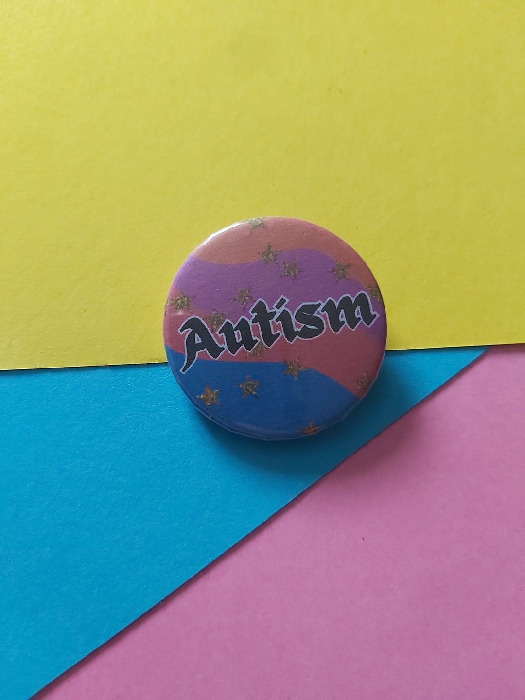 Autism Badge: Rainbow Gold Star Neurodiversity Awareness Pin (25mm/32mm ...
