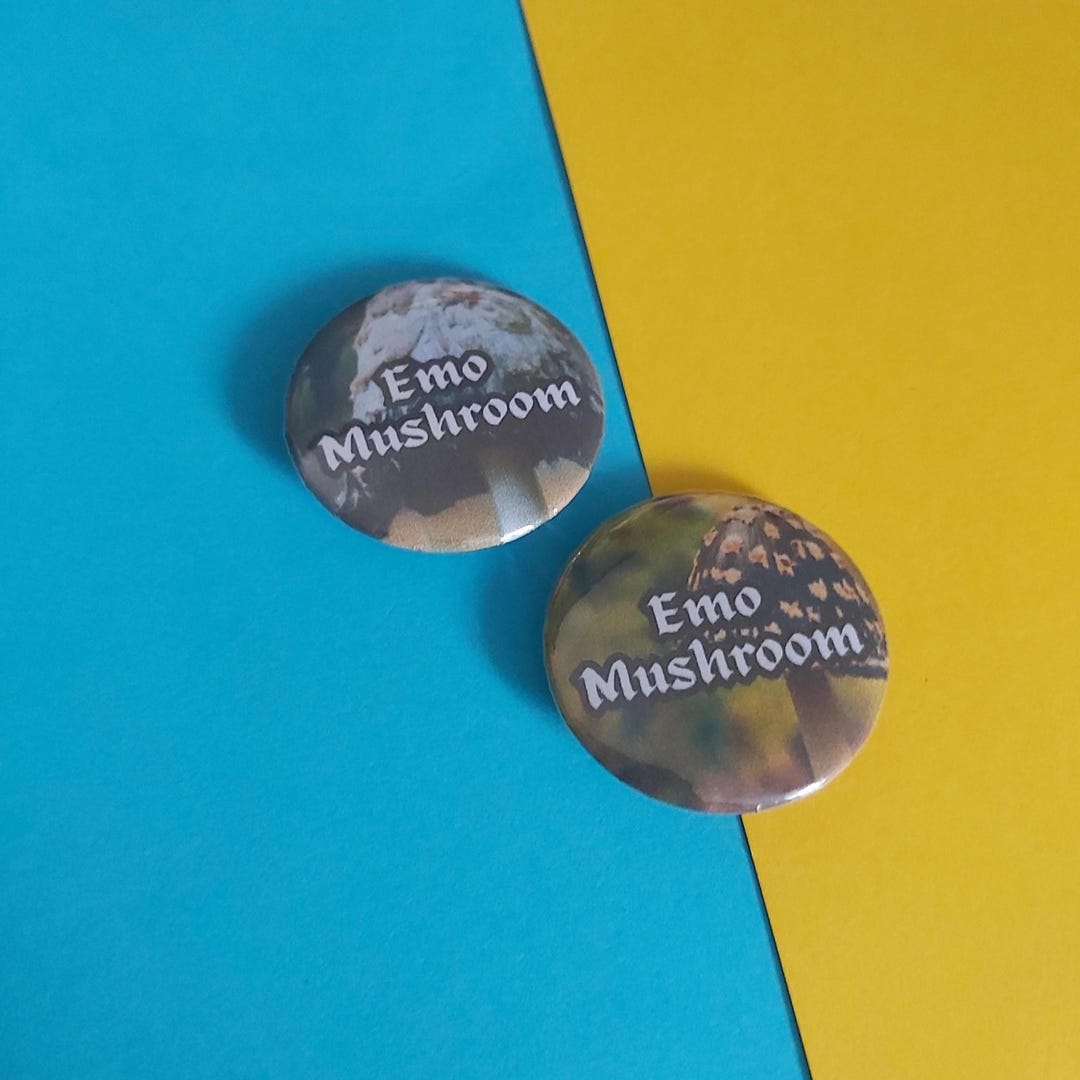 Emo Mushroom Black and White Ink Cap Fungi Humour 32mm Button Badge Pin ...