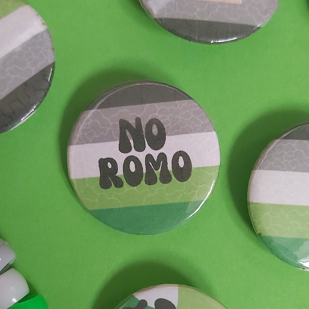 No Romo Aromantic Aro Fun Pride Flag LGBTQ 32mm Button Badge Pin LGBTQIA Activism Activist Queer ...