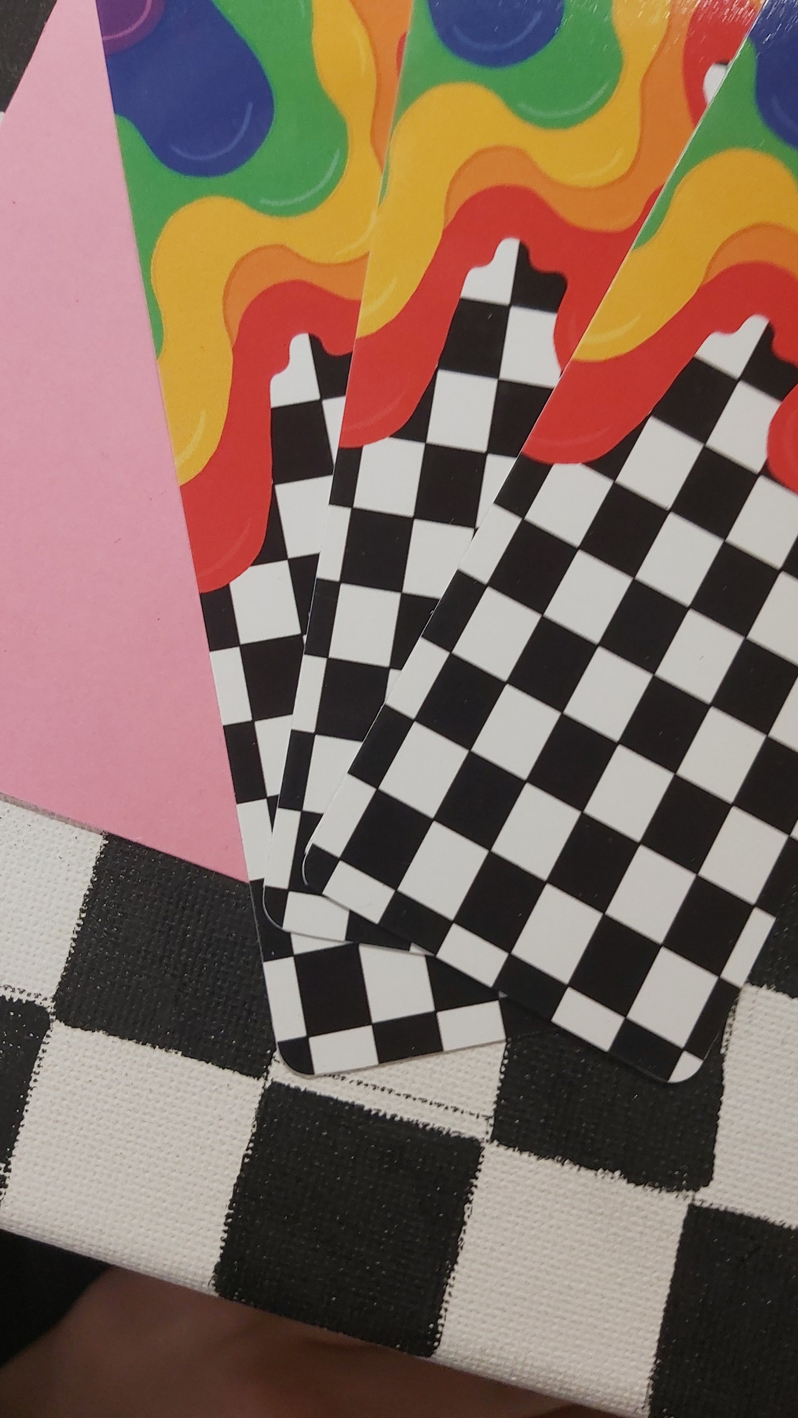 Black and White Checkerboard Pattern With a Rainbow Paint Drip - Etsy