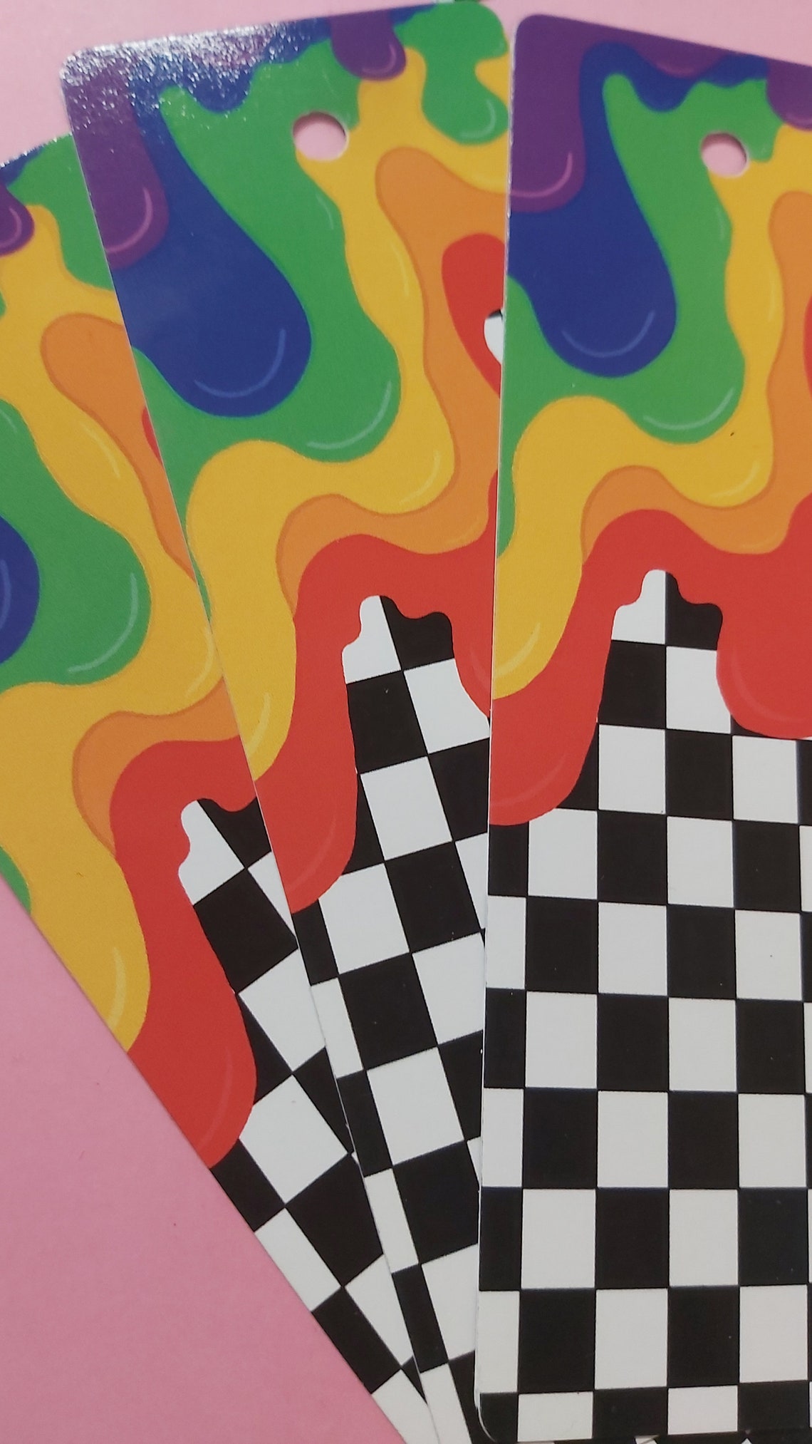 Black and White Checkerboard Pattern With a Rainbow Paint Drip - Etsy
