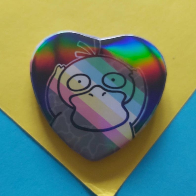 Disability Pride Psyduck Badge | Pokemon Rainbow Holo Heart Pin - Etsy