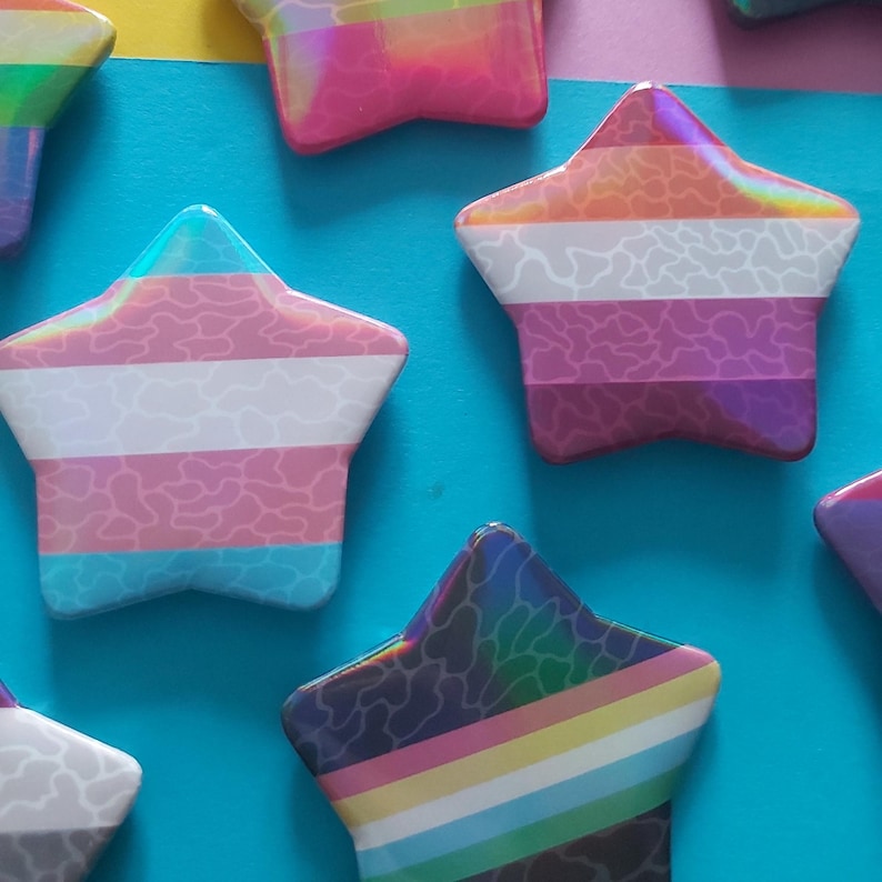 Rainbow Holographic Pride Flag Star 58mm Button Badge - LGBTQIA+ ...