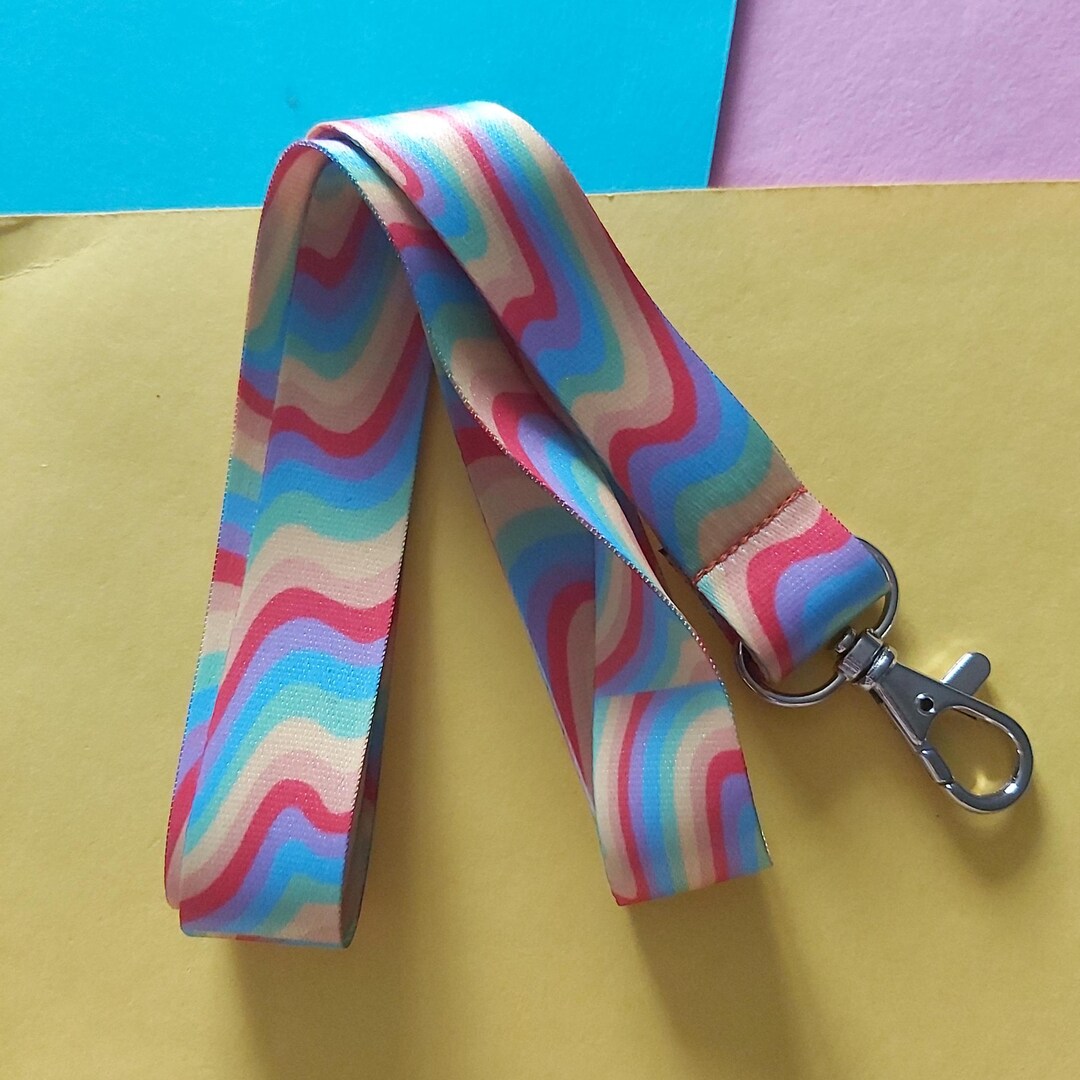 Wavy Muted Rainbow Cotton Lanyard With Silver Lobster Clasp - Etsy