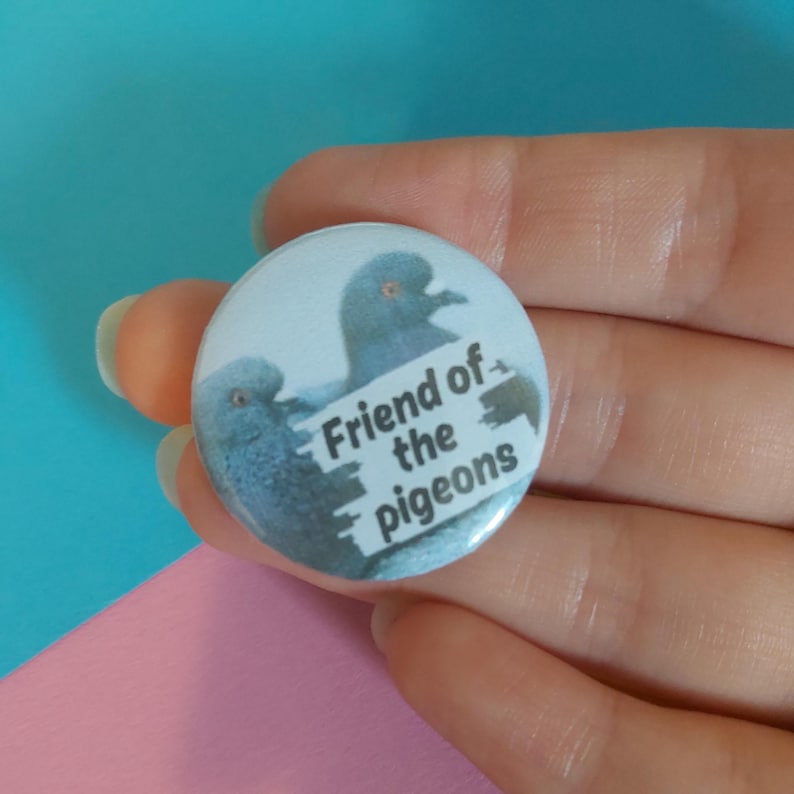 Friends of the Pigeons Button Badge, Funny Bird Photo Collage (32mm ...