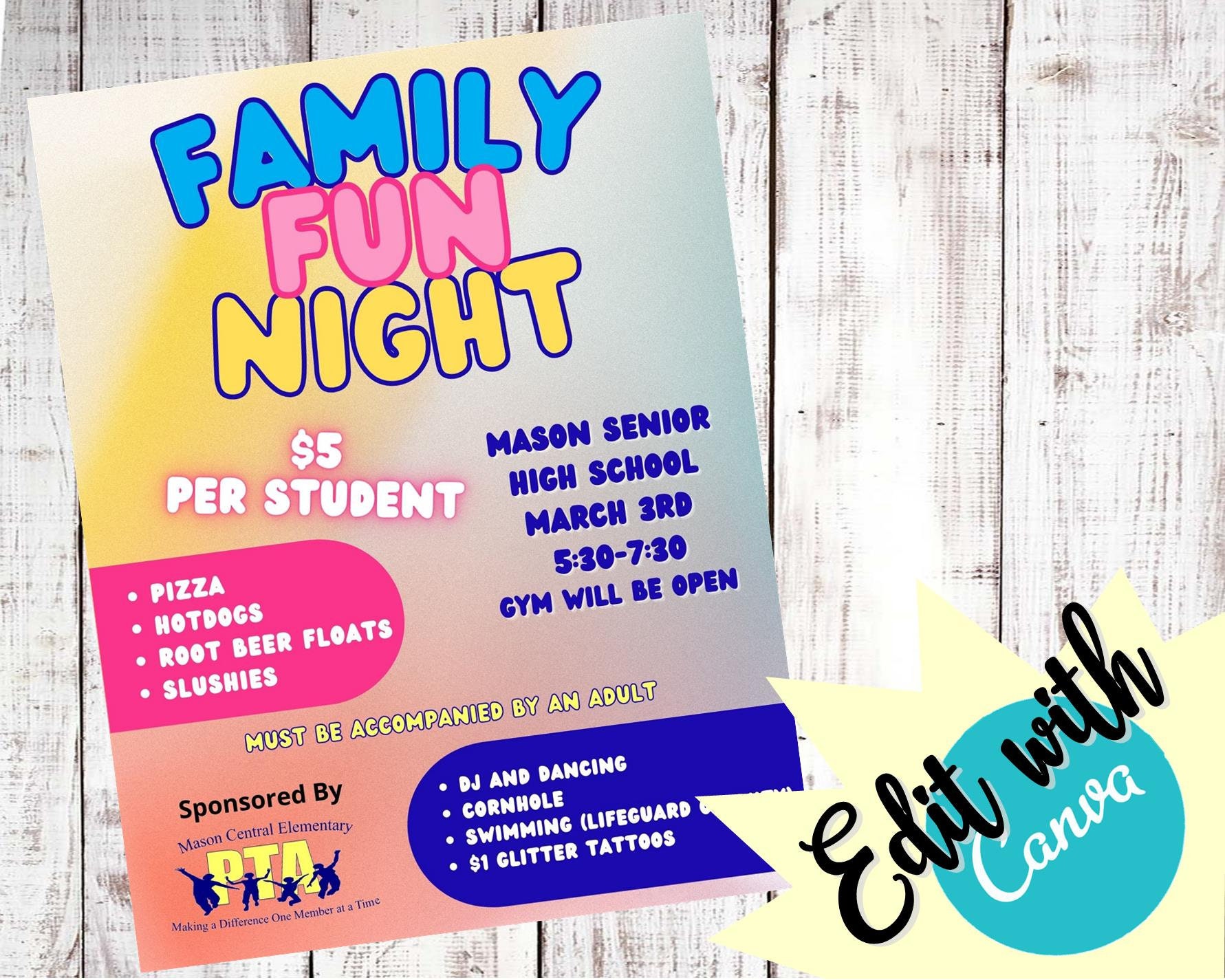 Family Fun Night - School PTA Event Flyer - Etsy