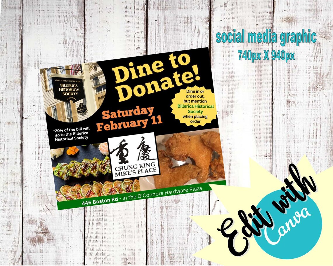 Dine to Donate Fundraiser - Promotional Flyer & Social Media Graphic - Etsy