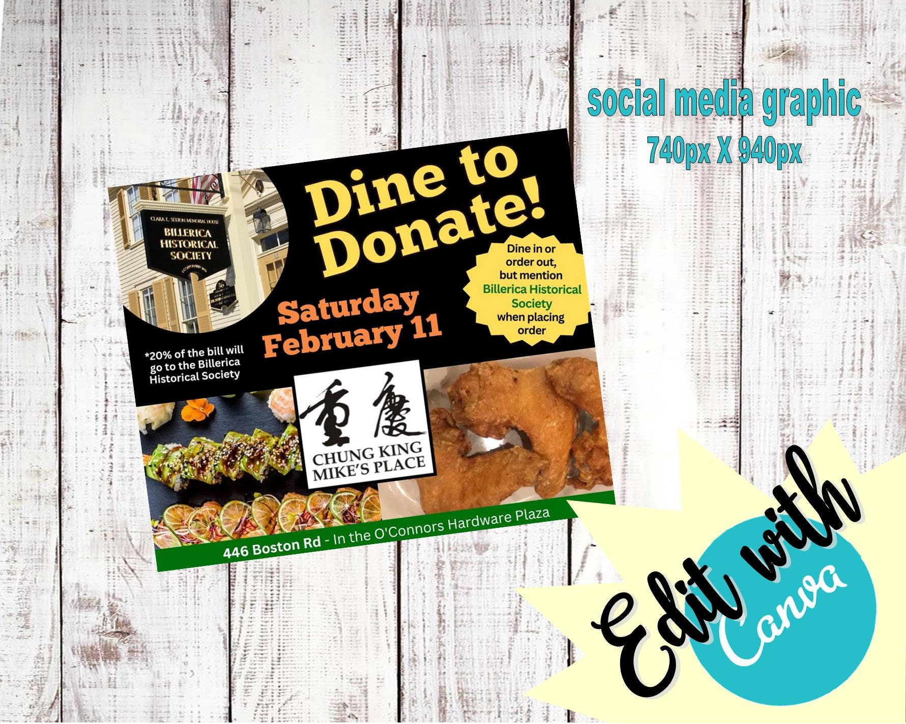 Dine to Donate Fundraiser - Promotional Flyer & Social Media Graphic - Etsy