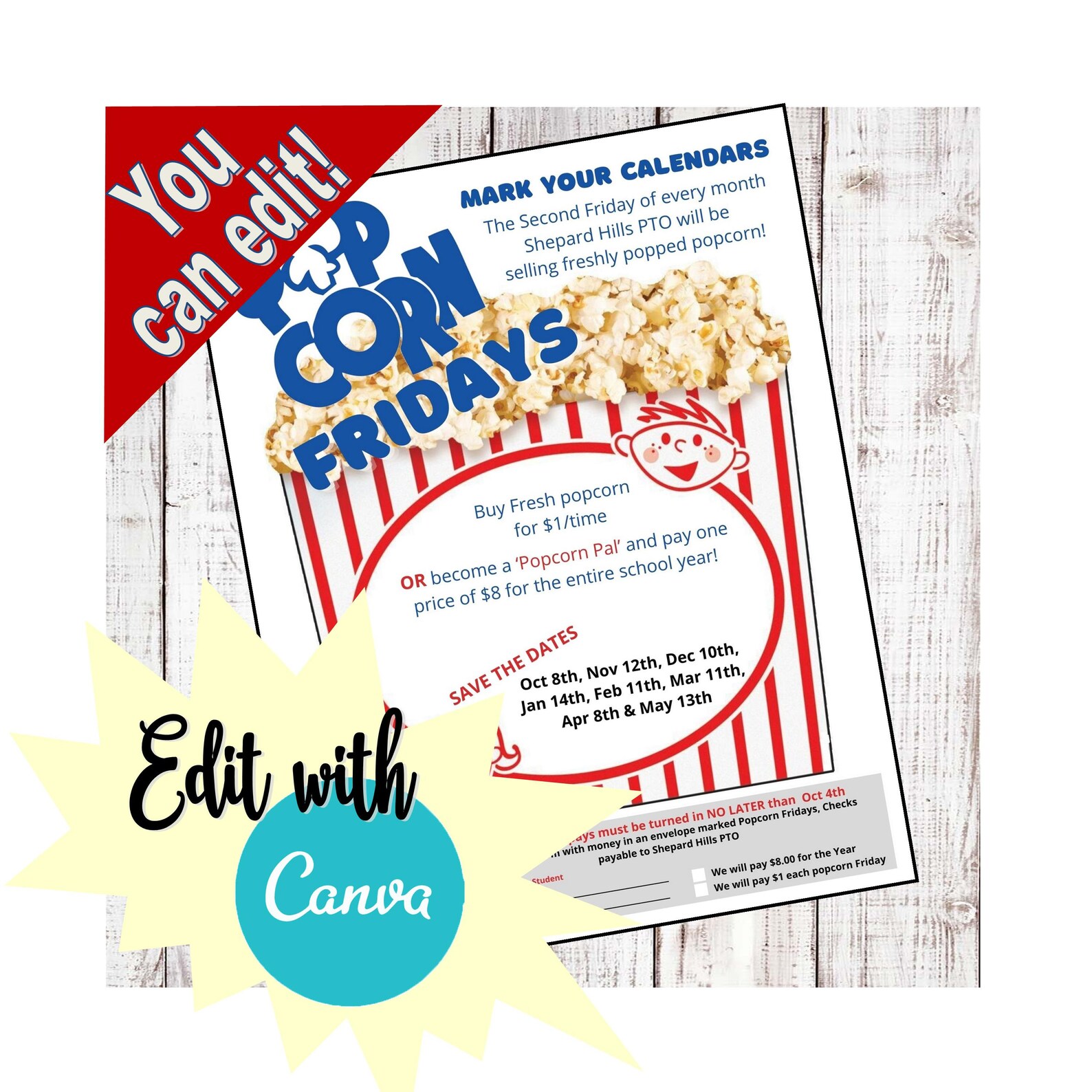 Popcorn Fridays School PTA Event Flyer | Etsy