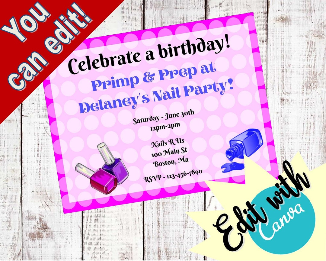Printable Nail Party Birthday Invite - Etsy