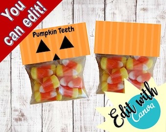 INSTANT DOWNLOAD - Printable - Pumpkin Teeth - Halloween Treat Bag ...