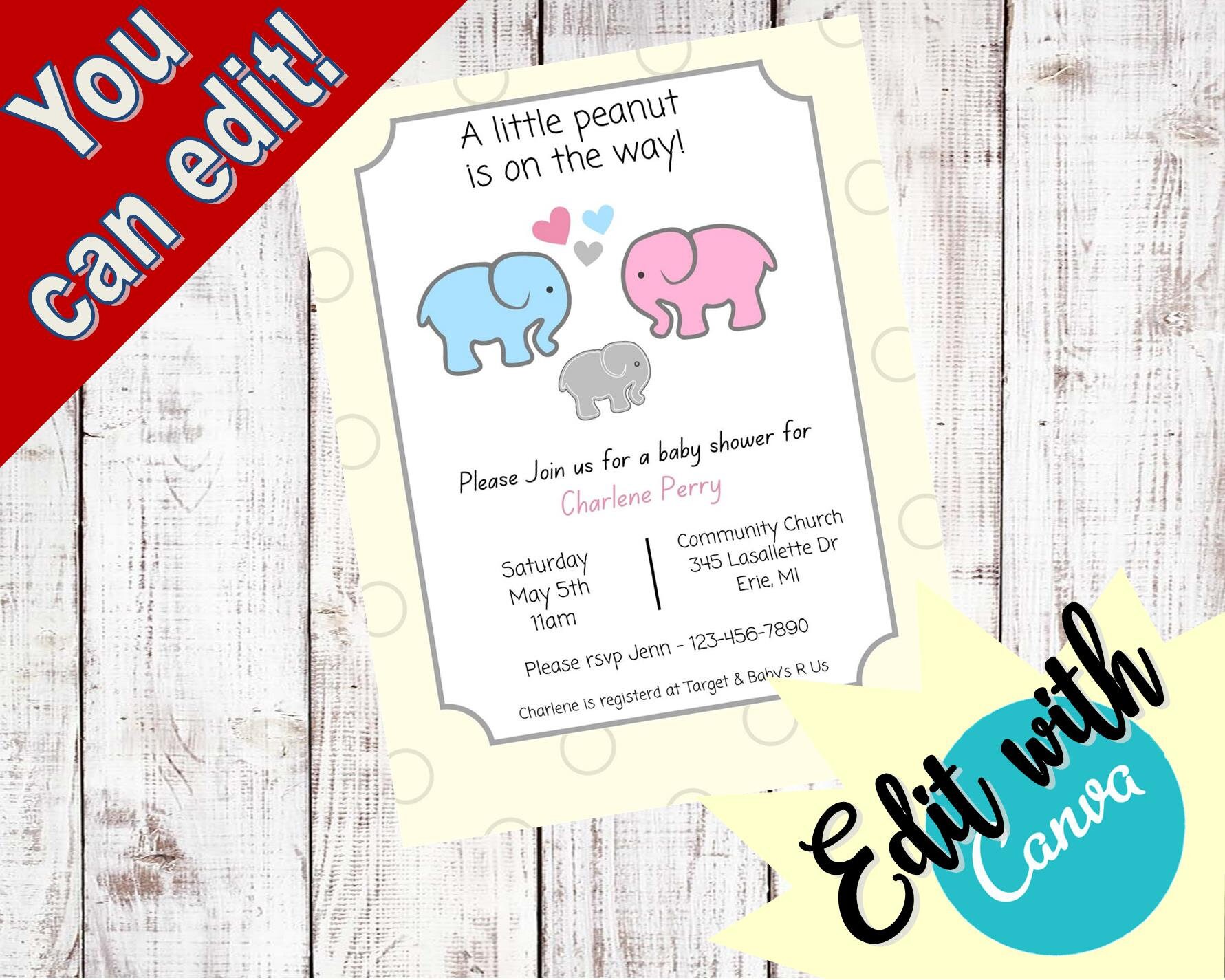 Baby Shower Elephant Theme Invite - Etsy