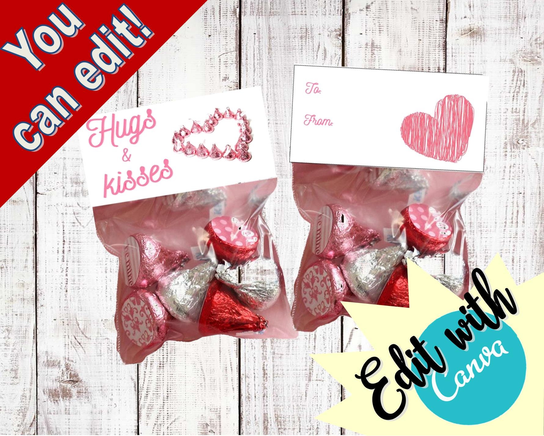 Hugs & Kisses - Goody Bags - Bag Toppers - Valentines Day - Etsy