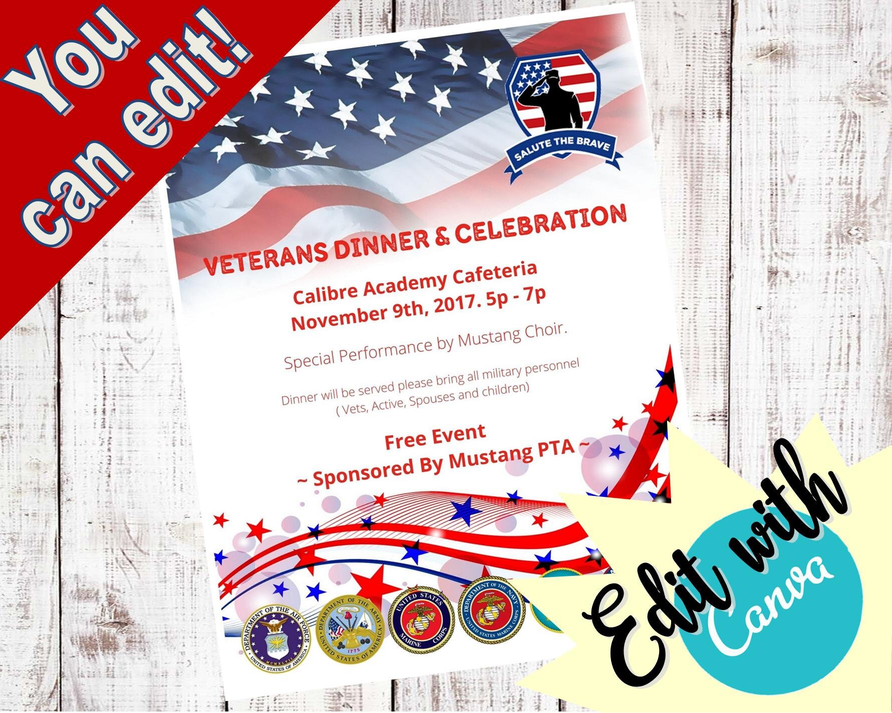 Veteran Dinner & Celebration/armed Forces Day School PTA Event Flyer - Etsy
