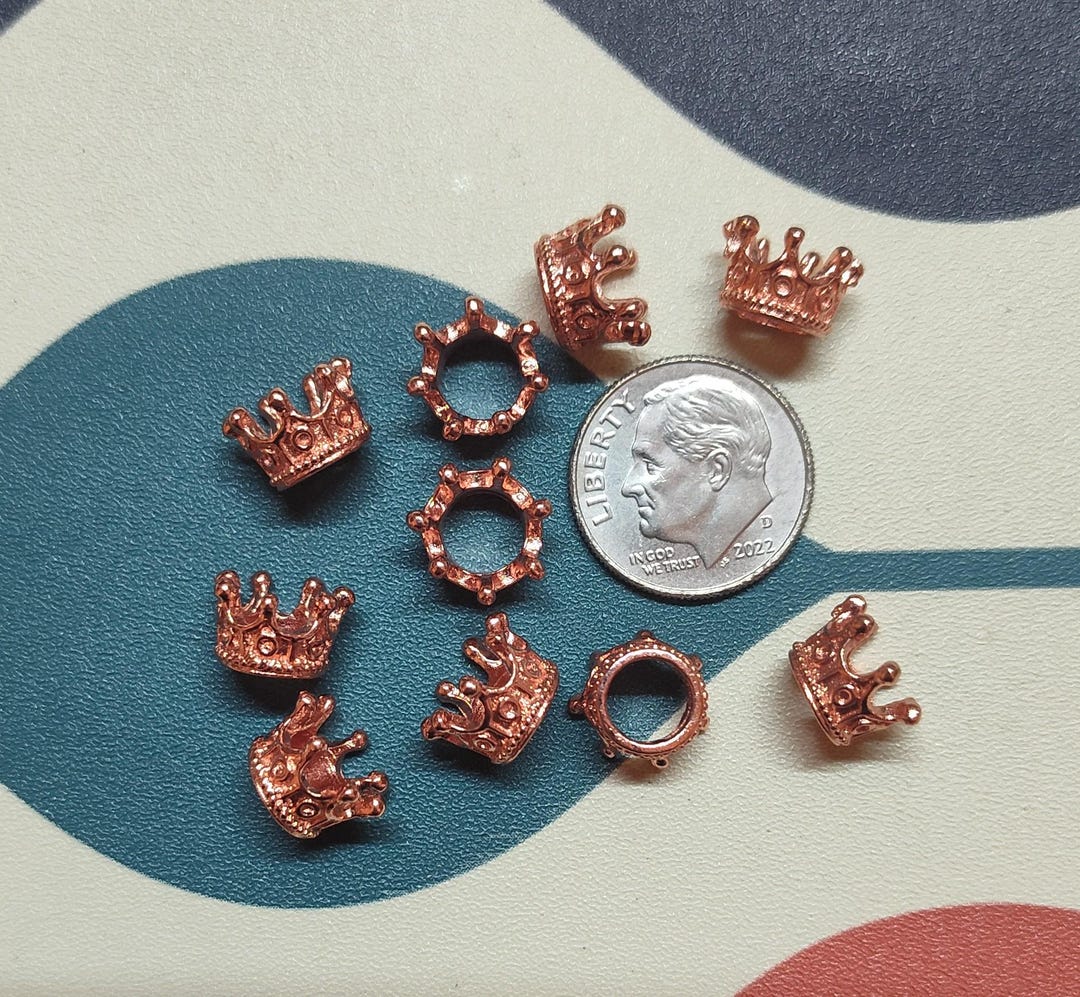 10 Tiny Rose Gold Crowns Dollhouse Crafts Mini Gardens Spacer Beads 021 ...