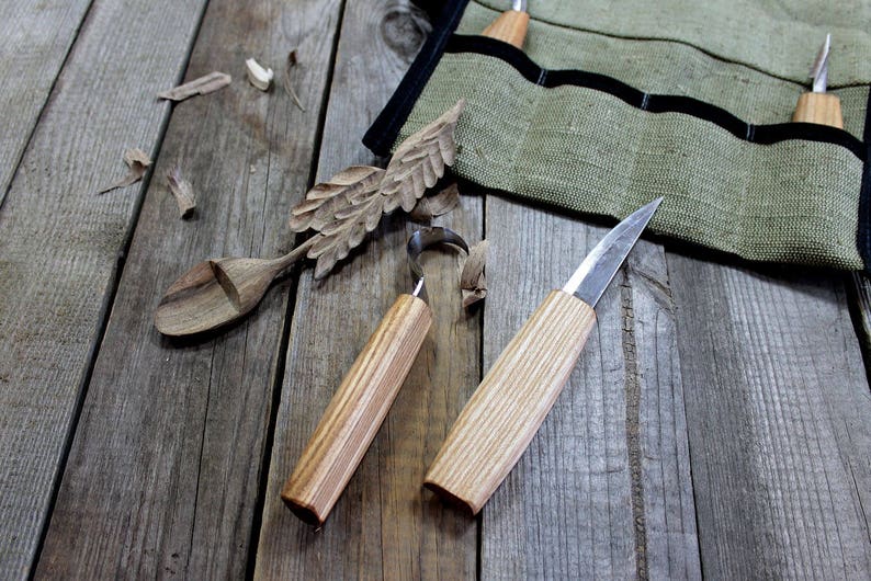 Spoon Carving Set of 4 Knives in Tool Roll Wood Carving Knives | Etsy