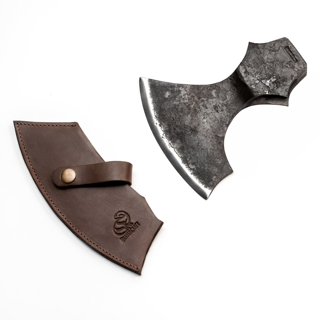Hand-forged Axe Head With Leather Sheath Beavercraft Ax5_head - Etsy