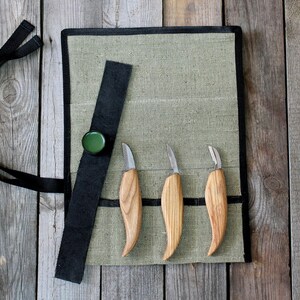 Chip Carving Knives Set Woodcarving Tools 3 Basic Knives Leather Strop ...