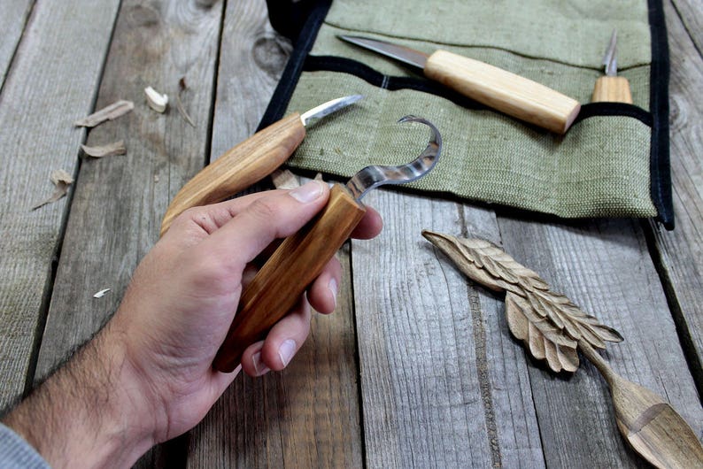 Spoon Carving Set of 4 Knives in Tool Roll Wood Carving Knives | Etsy