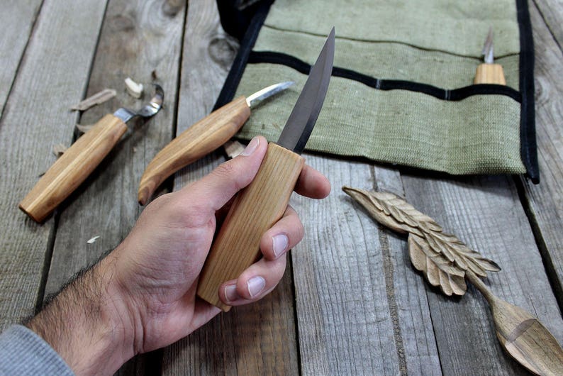 Spoon Carving Set of 4 Knives in Tool Roll Wood Carving Knives | Etsy
