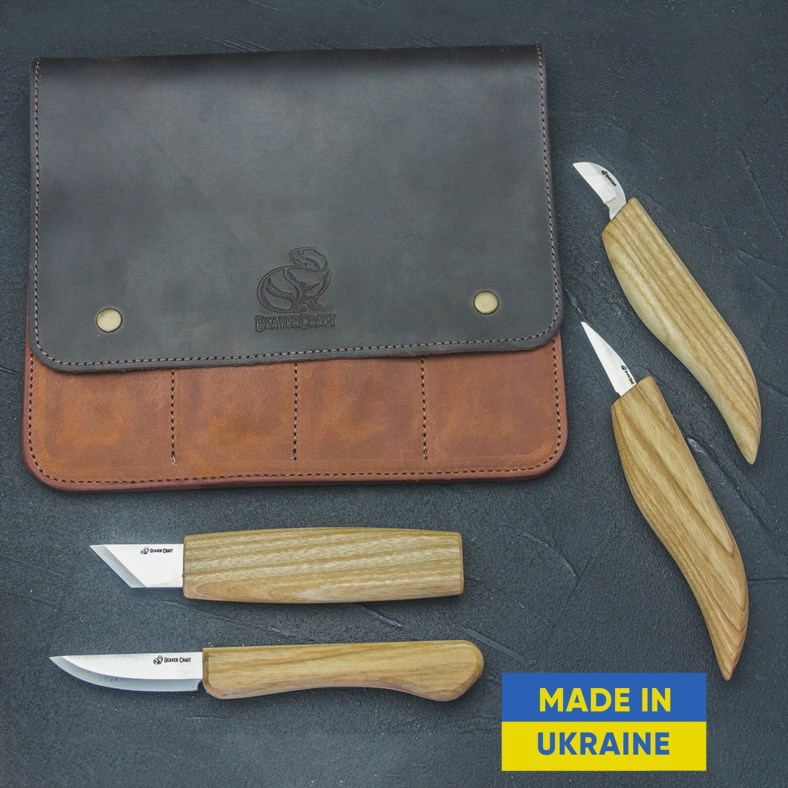 Basic Wood Carving Set of 4 Knives in a Leather Tool Roll - Etsy