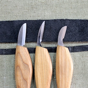 Chip Carving Knives Set Woodcarving Tools 3 Basic Knives Leather Strop ...