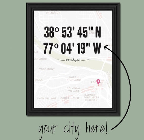 Custom Coordinates & Map Print Latitude and Longitude Home | Etsy