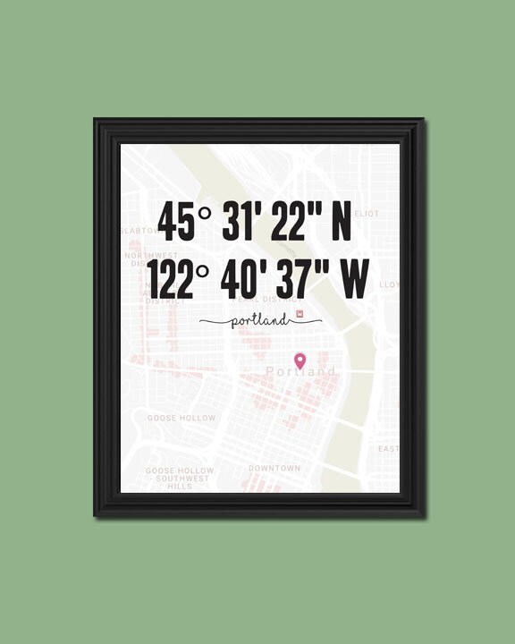 Portland OR Coordinates & Map Print Latitude and Longitude | Etsy