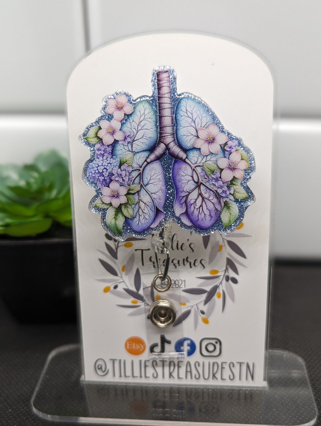 Floral Lungs Badge Reel, Anatomical Lungs Badge Reel, Velcro Badge Reel ...