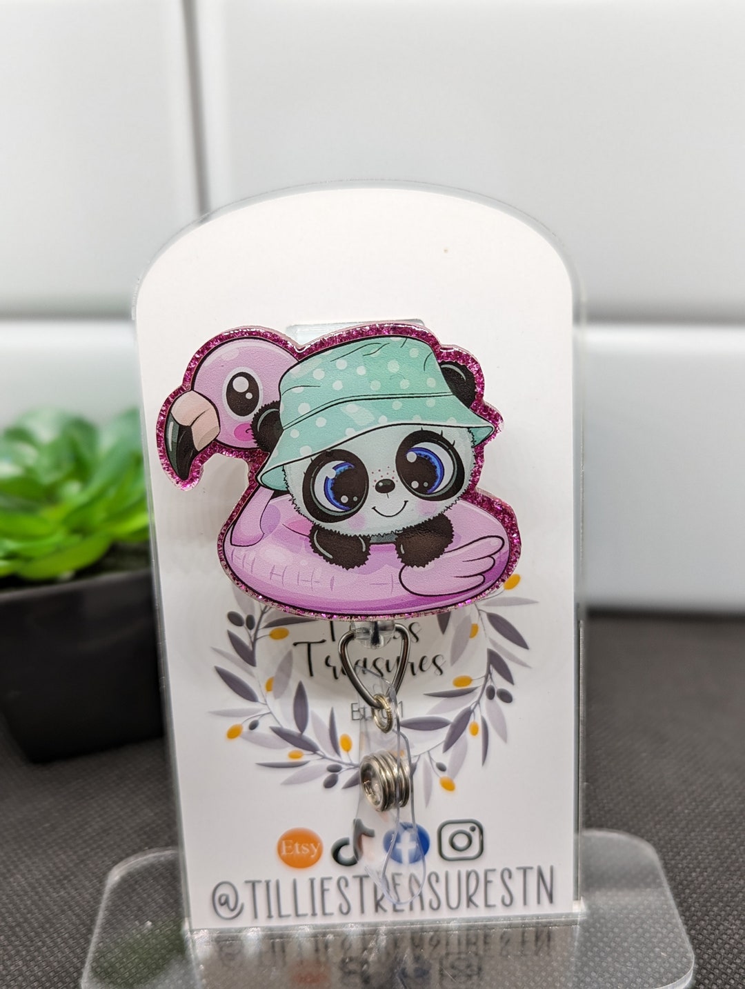 Flamingo Panda Badge Reel, Interchangeable Velcro Badge Reel, Summer Badge Reel - Etsy