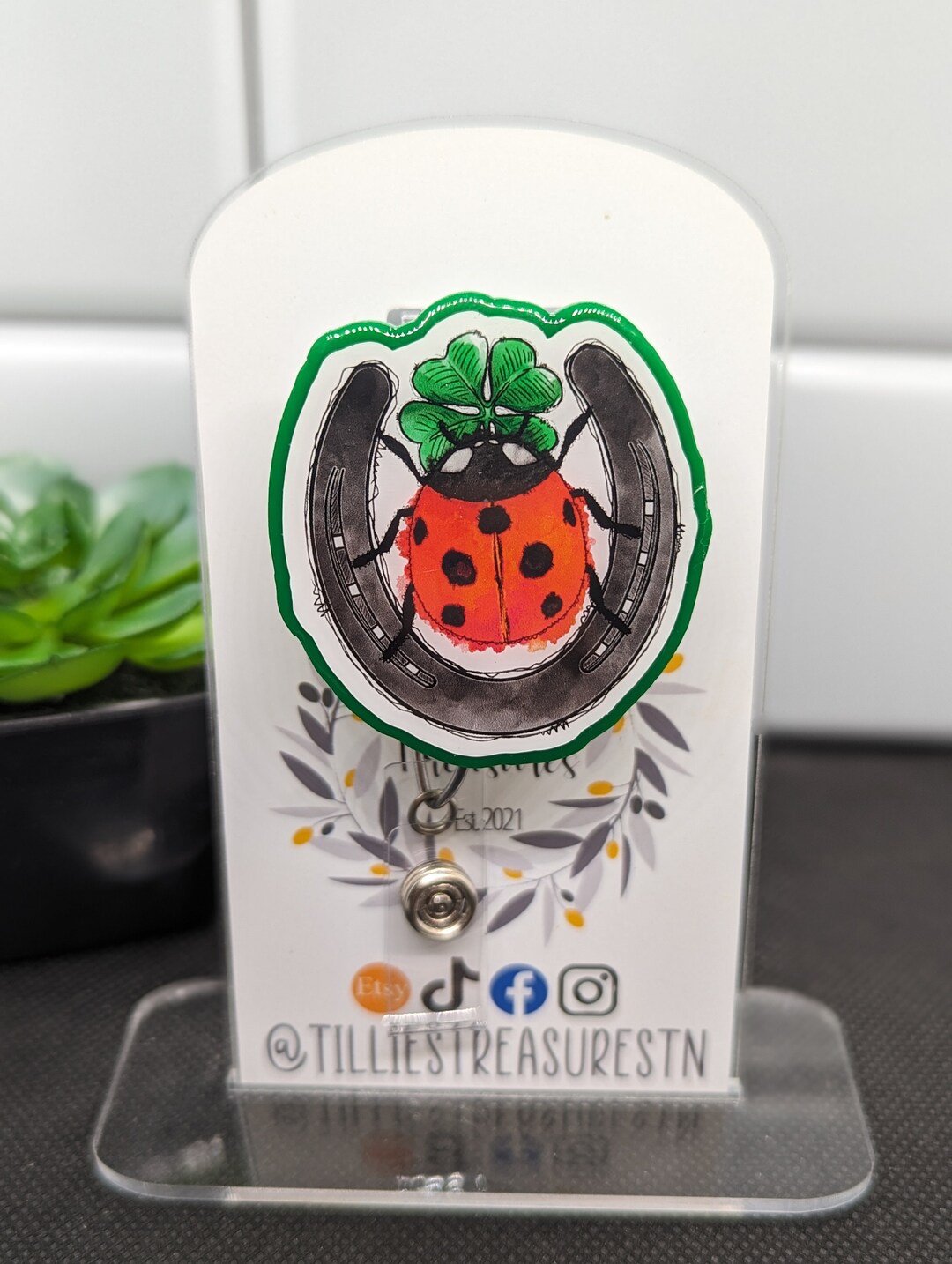 Lucky Ladybug, Clover, Horseshoe Badge Reel, Resin Badge Reel ...