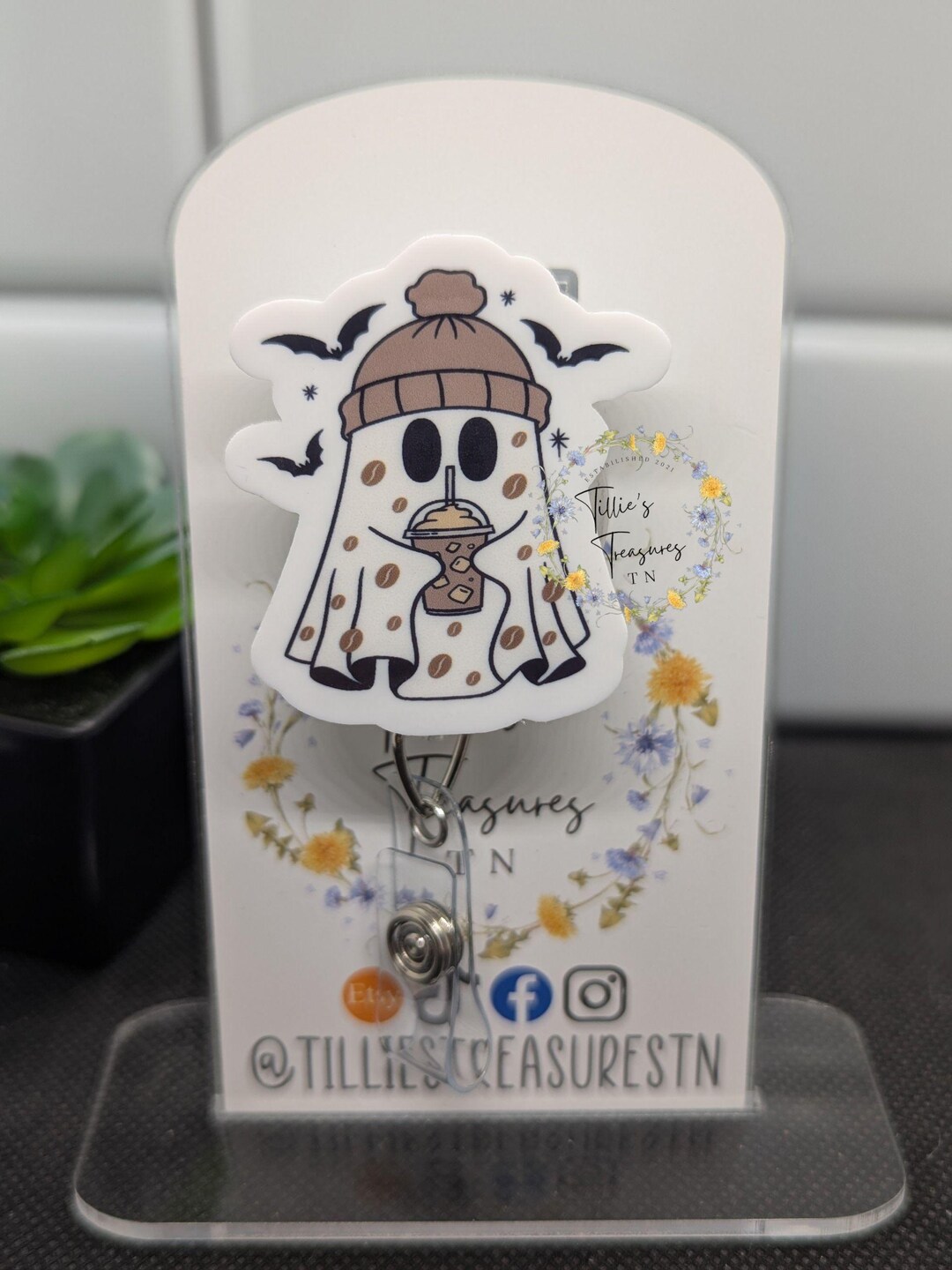 Fall Coffee Ghost Badge Reel Halloween Badge Reel Sublimated Badge Reel ...