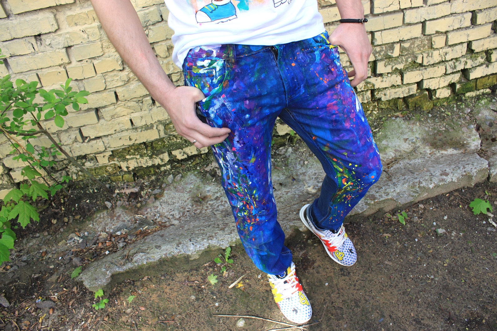 Men's Jeans Gift for Him Spray Paint Paint Splatter Jeans Festival ...