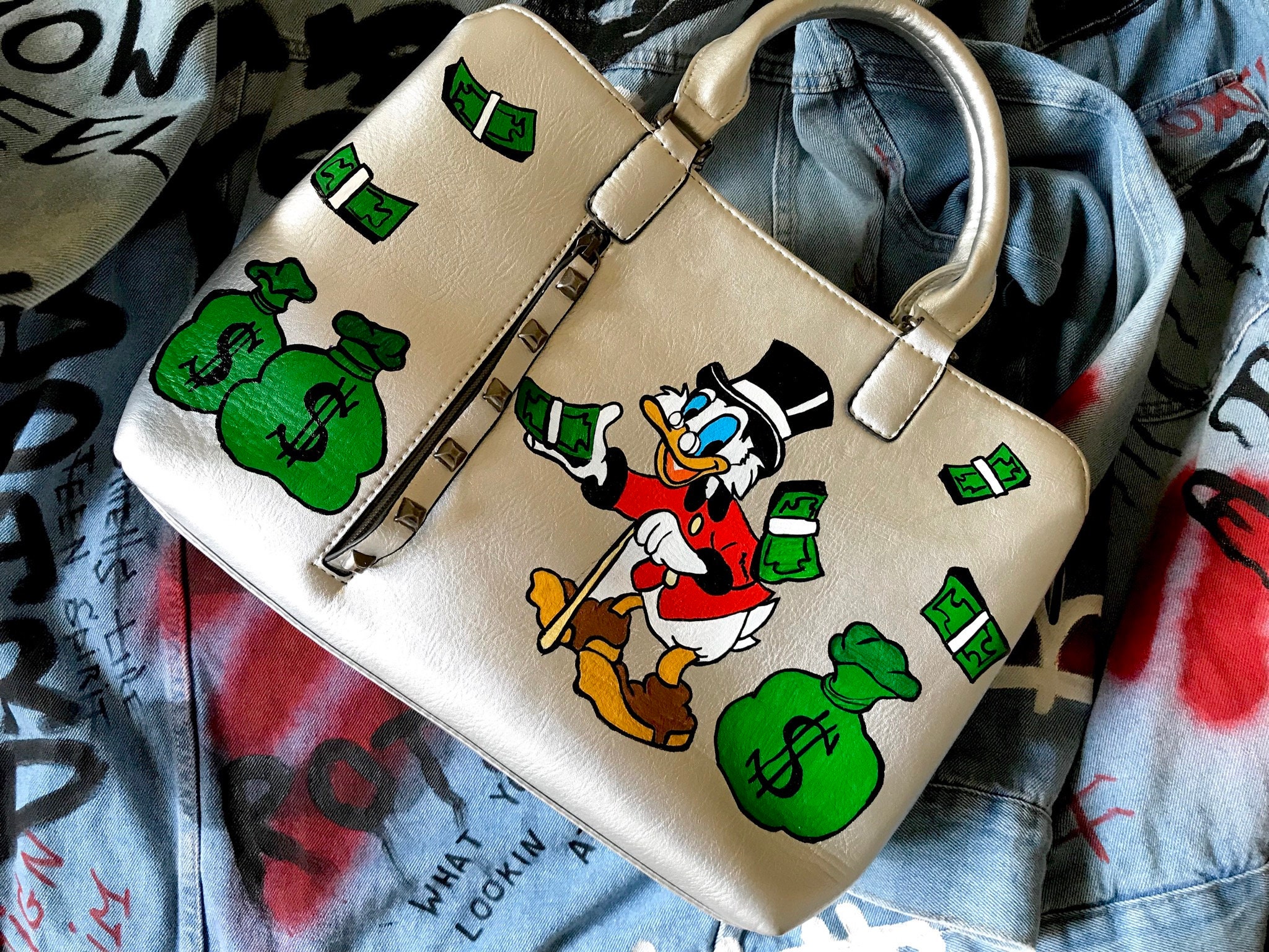 Painted Bag Designer Bag Print Bag Dollar Print Art - Etsy