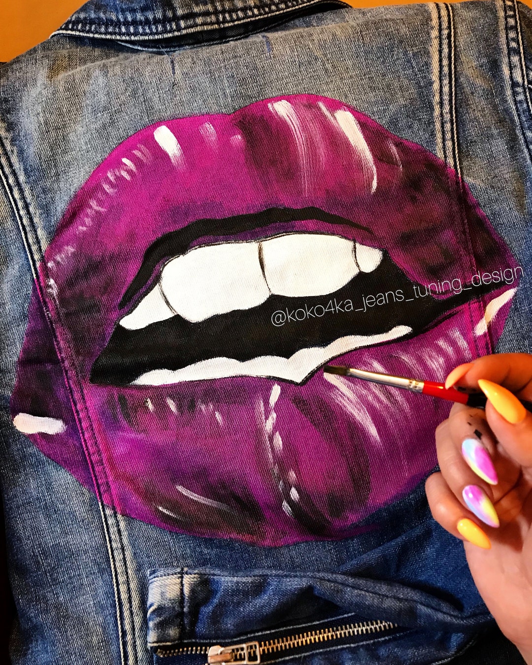 Lips on Clothes Hand-painted Jacket Sexy Lips Lips on T-shirt Lips on ...