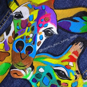 Animal Portrait Giraffe Family Personal Portrait Handpainted Denim ...