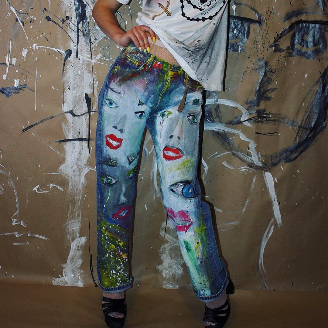 Jeans Boyfriend Jeans Festival Clothing Hand Painted Paint Jeans ...