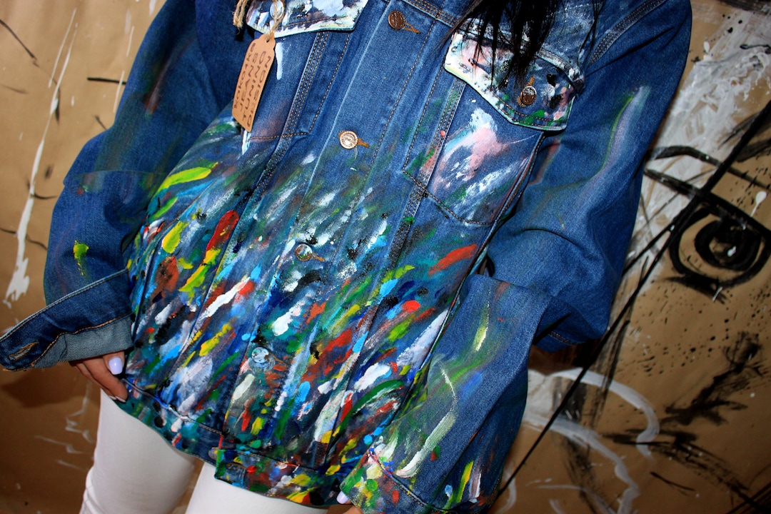 Hand Painted Denim Jacket With Painting Jacket With Art Work on It Art ...