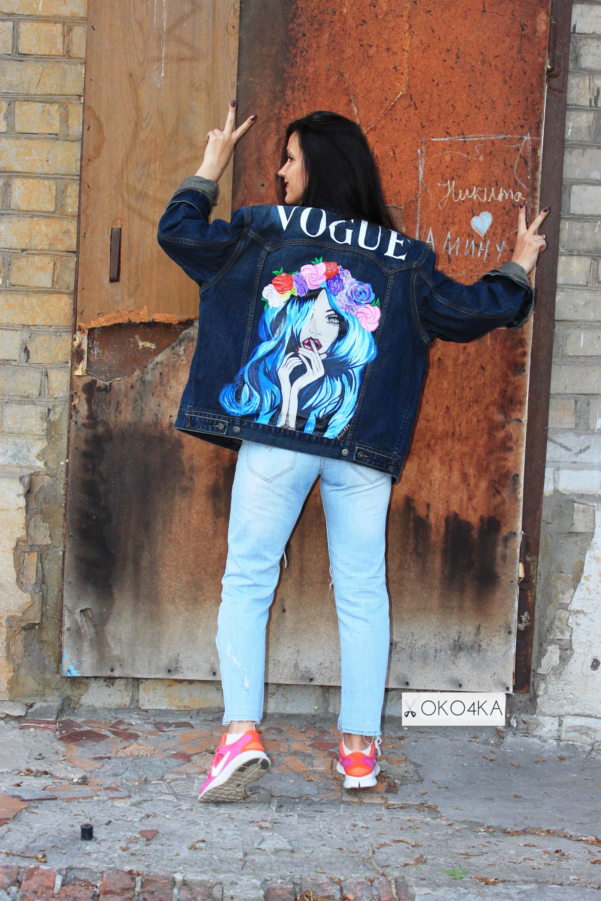 Hand Painted Denim Jacket With Painting Jacket With Art Work on Art on ...