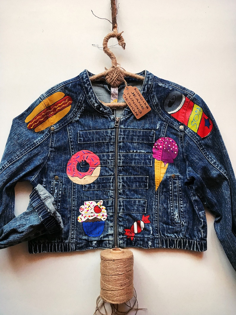 Hand painted denim jacket with painting jacket with art work | Etsy