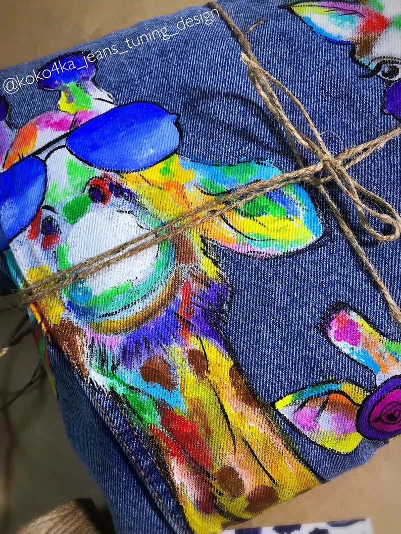 Animal Portrait Giraffe Family Personal Portrait Handpainted Denim ...